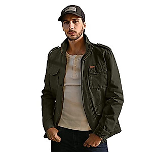 WenVen Men's Spring Cotton Field Jacket Tactical Windbreaker (Army Green, 3XL)