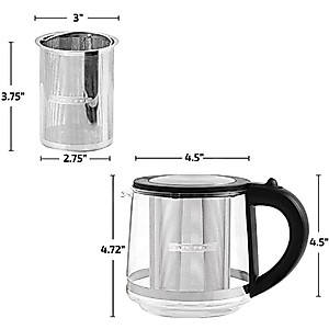 Ovente 27 Ounce Reusable Loose Leaf Tea Infuser Well Matched with Glass Tea Kettle KG612S, Portable Tea Maker with Cool Touch Handle & Easy to Flip Lid, Easy Clean Teapot with Free Scoop, Black FGK27B