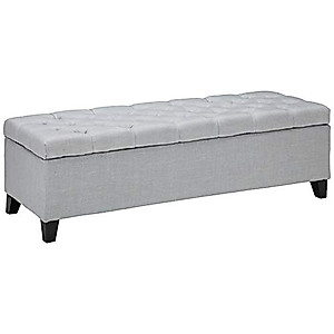 Christopher Knight Home Ottilie Fabric Storage Ottoman, Light Grey 17.50”D x 51.25”W x 17.43”H