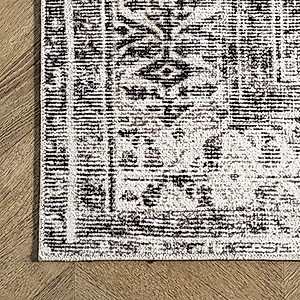 nuLOOM Gladys Machine Washable Vintage Medallion Runner Rug, 2' 6" x 8', Light Grey