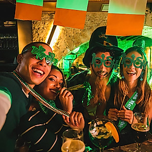 Florideco St. Patrick's Day Accessories Costumes Set With 2 Pairs Earrings 2 Glasses 4 Shamrock Necklace 2 Lucky Bracelets 6 Mustaches 2 Irish Shoulder Strap for Women Irish Party Favors St Patricks Day Decorations