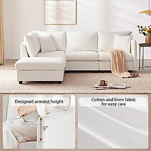 WIIS' IDEA Convertible Sectional Sofa Couch,2 Pillows,5-Seat Couch with Convertible Ottoman,Various Combinations,L-Shape Indoor Furniture for Living Room,Apartment,Office（White）