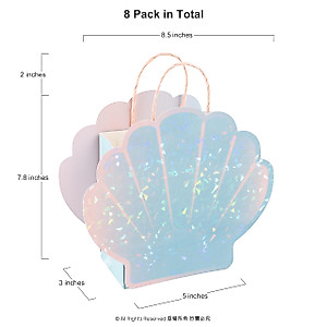 Cheerland Seashell Gift Bag for Under the Sea and Mermaid Theme Birthday Party Summer Beach Party Celebration Favor Treat Bag Party Supplies and Decorations (Pack of 8)