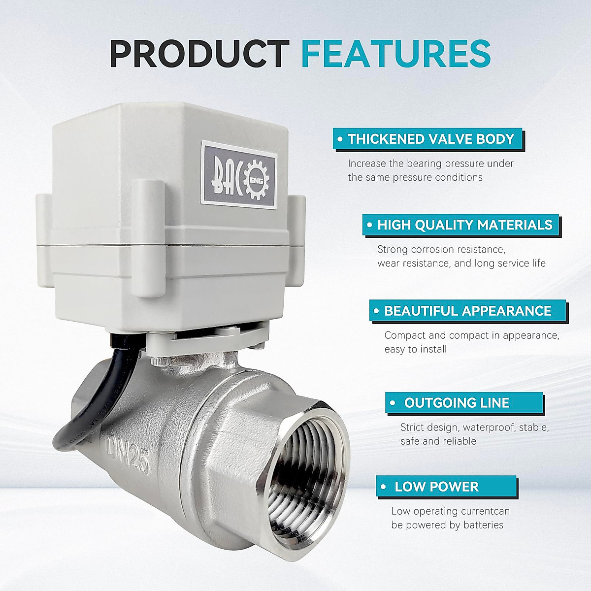 BACOENG 2 Way Motorized Ball Valve, 1 Inch DN25 Electrical Ball Valve, 110VAC Stainless Steel Electric Water Valve