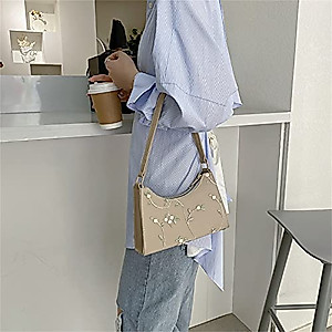Kcocoo Shoulder Bags for Women, Cute Hobo Tote Handbag Mini Clutch Purse with Zipper Closure Floral Classic Crossbody Bag(Khaki,)