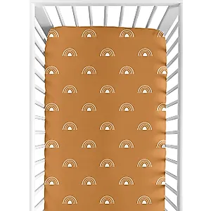 Sweet Jojo Designs Pumpkin Boho Rainbow Boy or Girl Fitted Crib Sheet Baby or Toddler Bed Nursery - Orange and White Bohemian Celestial Sky Outdoors Nature Gender Neutral