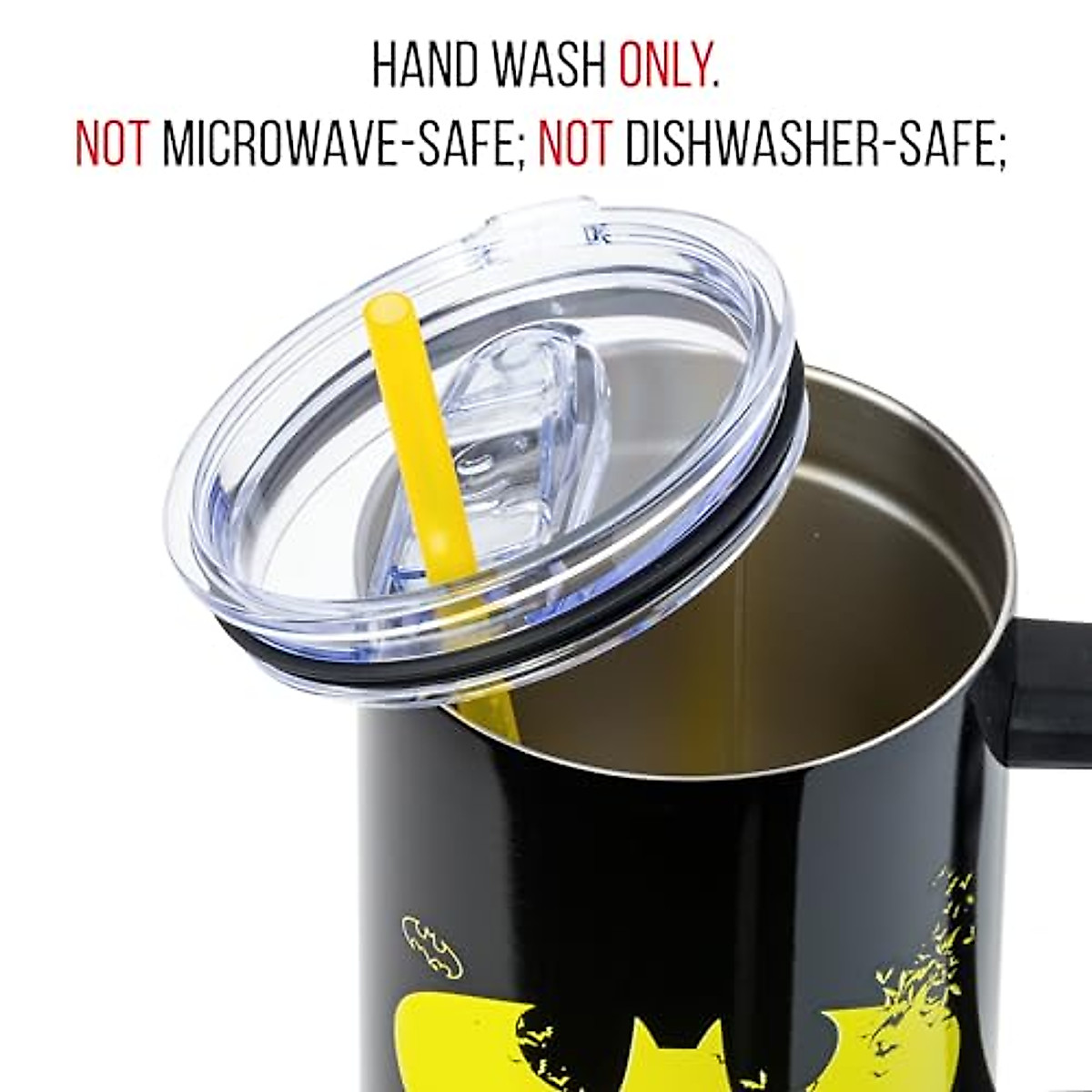 Silver Buffalo DC Comics Batman Logo Stainless Steel Tumbler with Handle and Straw, Fits in Standard Cup Holder, 40 Ounces