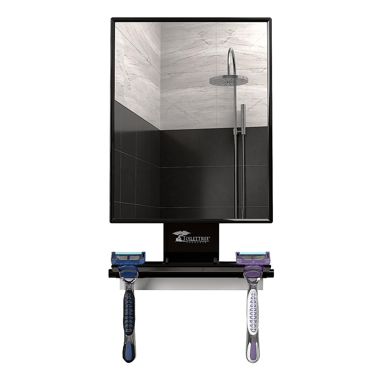 ToiletTree Products Deluxe Larger Fogless Shower Shaving Mirror with Squeegee, Large, Black