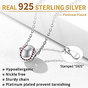 Baseball Necklaces for Women Men 925 Sterling Silver Baseball Pendant with 18 Inches Chain Sports Jewelry for Baseball Lover