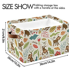 xigua Cute Monkeys In The Jungle Foldable Storage Bin, Collapsible Sturdy Fabric Storage Basket Cube W/Handles, Storage Box for Organizing Toys Nursery Shelf Closet Bedroom Office 2PCS