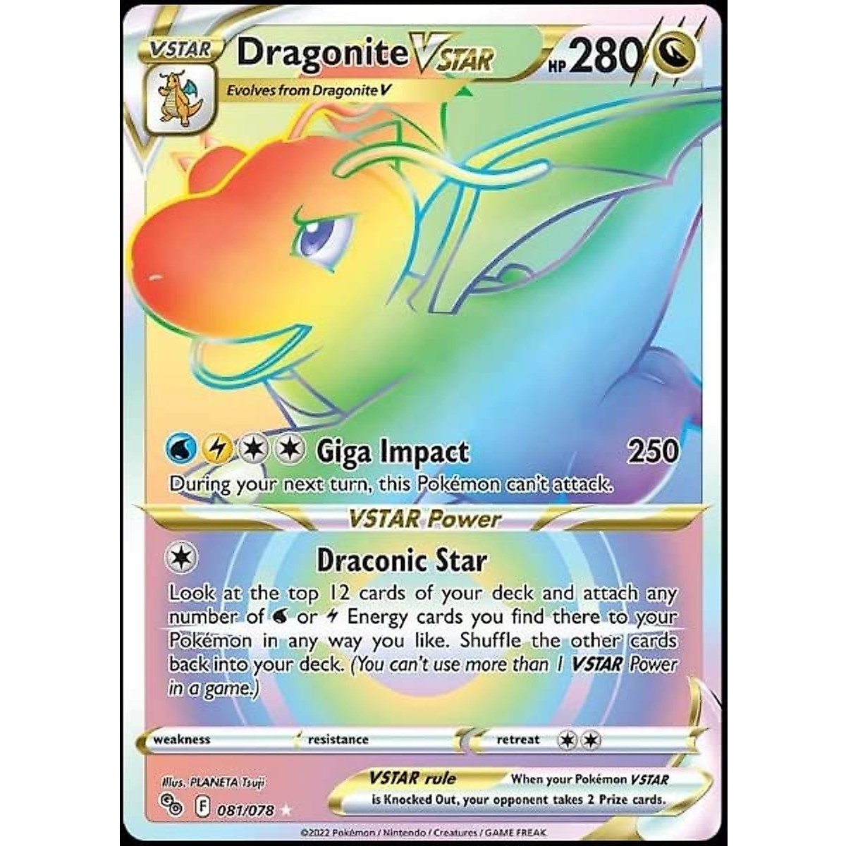Dragonite Vstar 081/078 - Pokemon Go - Full Art - Secret Rare Card - Rainbow