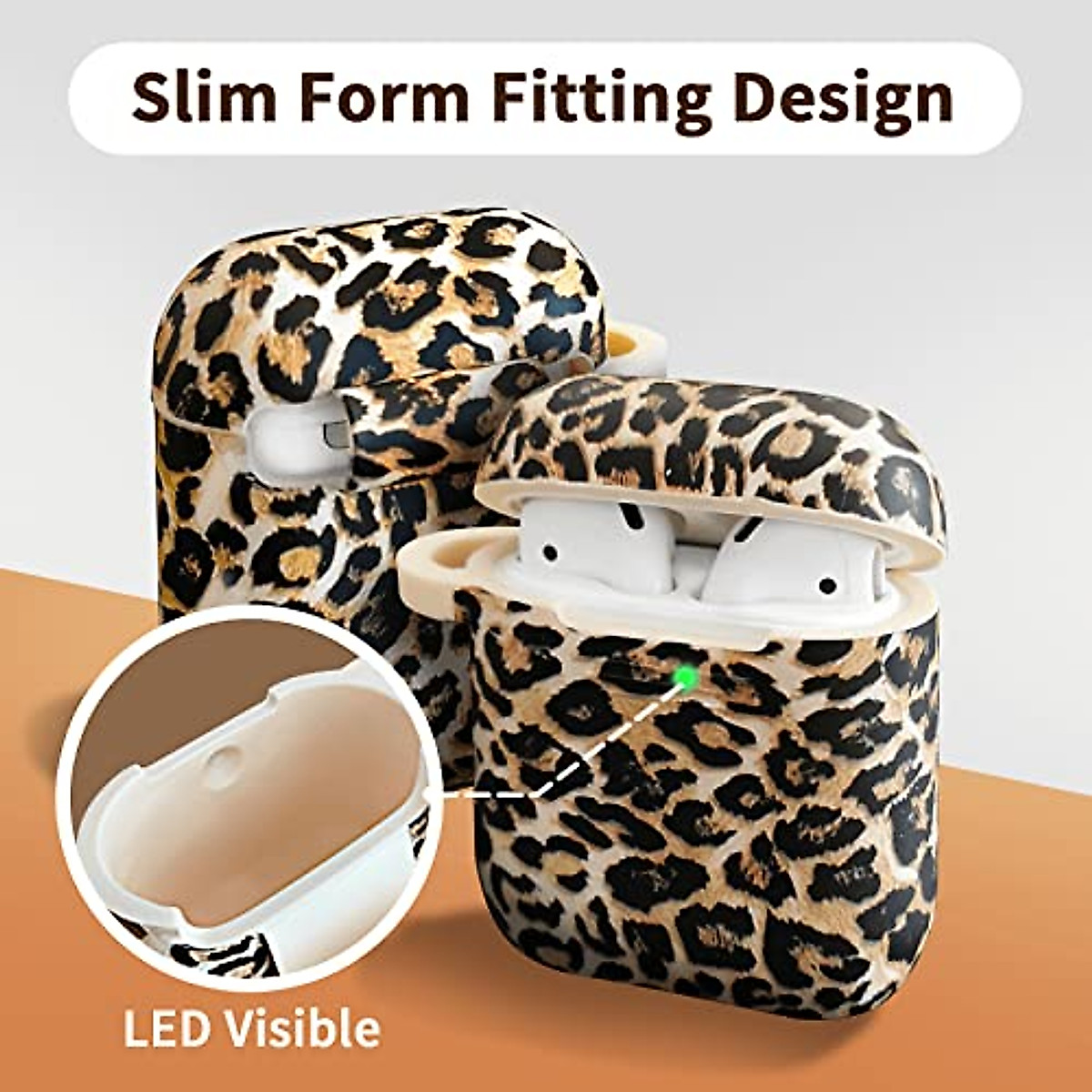MOLOVA Case for Airpods 1&2 Case,Leopard Airpod Case with Strap Compatible with AirPods 2/1,Full Protect Silicone Skin Cover with Fur Ball Keychain for Women Girls Teen