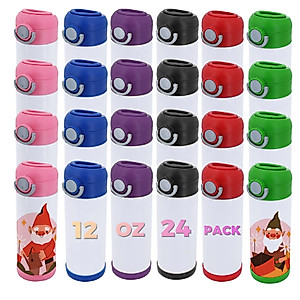 ZREGGUR 24pack Mixed coloer 12oz sublimation tumbler kids sippy cup blank stainless steel thermos kids water bottle for school toddler cups spill proof with straw and lid