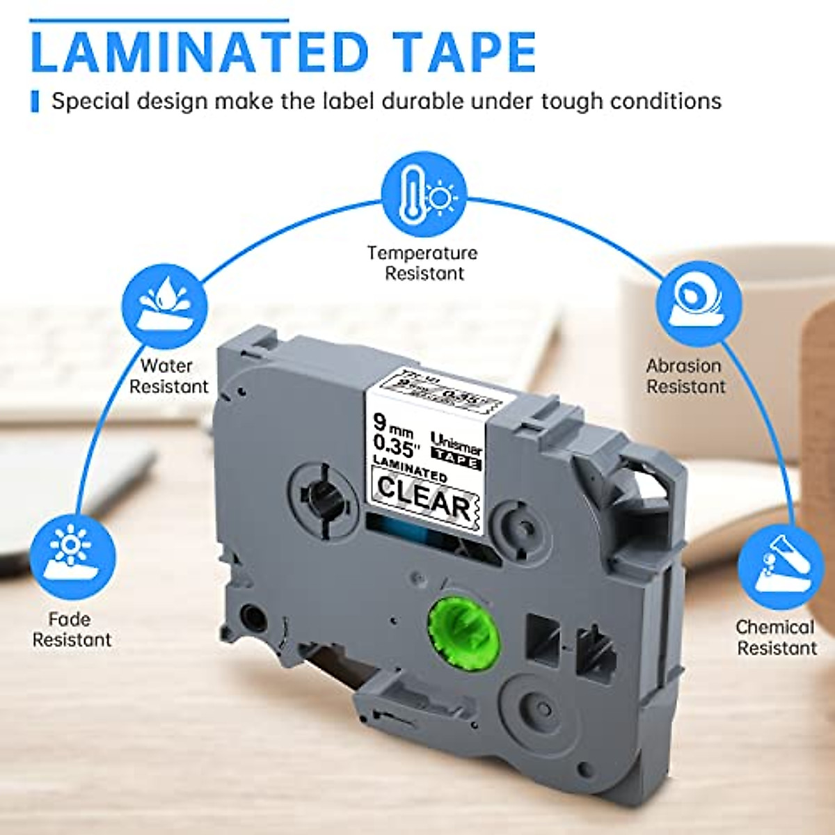 Unismar Compatible for Brother TZe-121 TZe121 TZ121 TZ 9mm 0.35 Laminated Black on Clear Label Maker Tape for Brother Ptouch PTD200 PTD210 PTD220 PT-D600 PT-D400 PT-H100 PT-H110, 3/8" x 26.2', 5-Pack