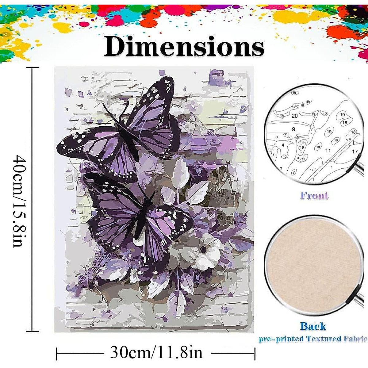LWZAYS Paint by Numbers for Adults Beginner,4 Pack DIY Adult Paint by Number Kits On Canvas Butterfly Flowers Acrylic Paint,Drawing Paintwork with Paintbrushes Oil Painting Home Decor(11.8x15.8inch)