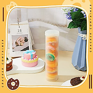 6 Pieces Round Cracker Containers Saltine Cracker Sleeve Storage Container Plastic Cracker Keeper with Lid Airtight Spaghetti Container Clear Cylinder Cookie Holder for Food Pantry Cereal Chips