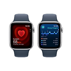 Apple Watch SE GPS 44mm Silver Aluminum Case with Storm Blue Sport Band - M/L with AppleCare+ (2 Years)