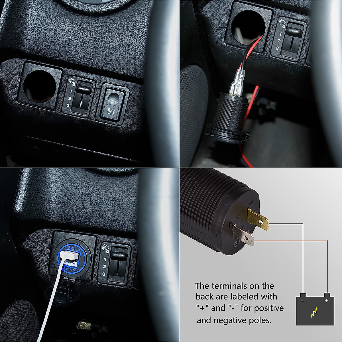 Ginsco Dual USB Charger Socket Power Outlet 2.1A & 2.1A（4.2A） for Car Boat Marine RV Mobile with Wire Fuse DIY Kit Blue LED