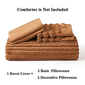 BEDAZZLED 5 Pieces King Duvet Cover Set, Boho Bedding Sets for Modern Home, Tufted and Super Soft Comforter Covers, Pumpkin