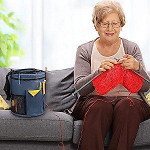 SumDirect Knitting Bag, Yarn Organizer Tote Bag Portable Storage Bag for Yarns, Carrying Projects, Knitting Needles, Crochet Hooks, Manuals and Other Accessories (Blue)