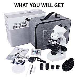 USCAMEL 40X-1000X Magnification LED Binocular Compound Microscope,Professional Compound Microscope with Wide-Field 10X 25X Eyepieces,Microscope Slides,Phone Adapters,Cleaning Paper