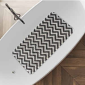 Splash Home Chevron Softee Bath Single Mat Bathtub Mat, Non-Slip Extra-Long Shower Mat with 58 Suction Cups, 36 L x 17 W Inches, Machine Washable, 100% PVC Foam - Black