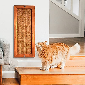 LSAIFATER Cat Scratching Post, Wooden Sisal Cat Wall Scratcher, Floor or Wall Mounted Vertical Cat Scratch Pad for Indoor Cats Adults or Kittens, Cat Wall Furniture Protector