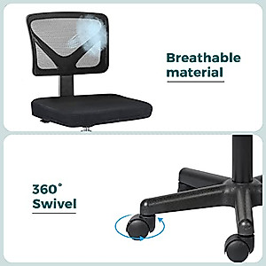Swivel Computer Office Mesh Desk Chair Armless Small Desk Chair Adjustable Black Computer Task Chair No Armrest Mid Back Home Office Chair for Small Spaces