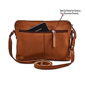 Wise Owl Accessories Small Soft Pebbled Real Leather Crossbody Handbags & Purses - Triple Zip Premium Sling Crossover Shoulder Bag for Women (Cognac Nappa)
