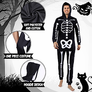Liitrsh Halloween Skeleton Costumes Matching Family Jumpsuit with Hoodie Trick or Treat Pajamas for Women Men Kids Couple (Men,Large)