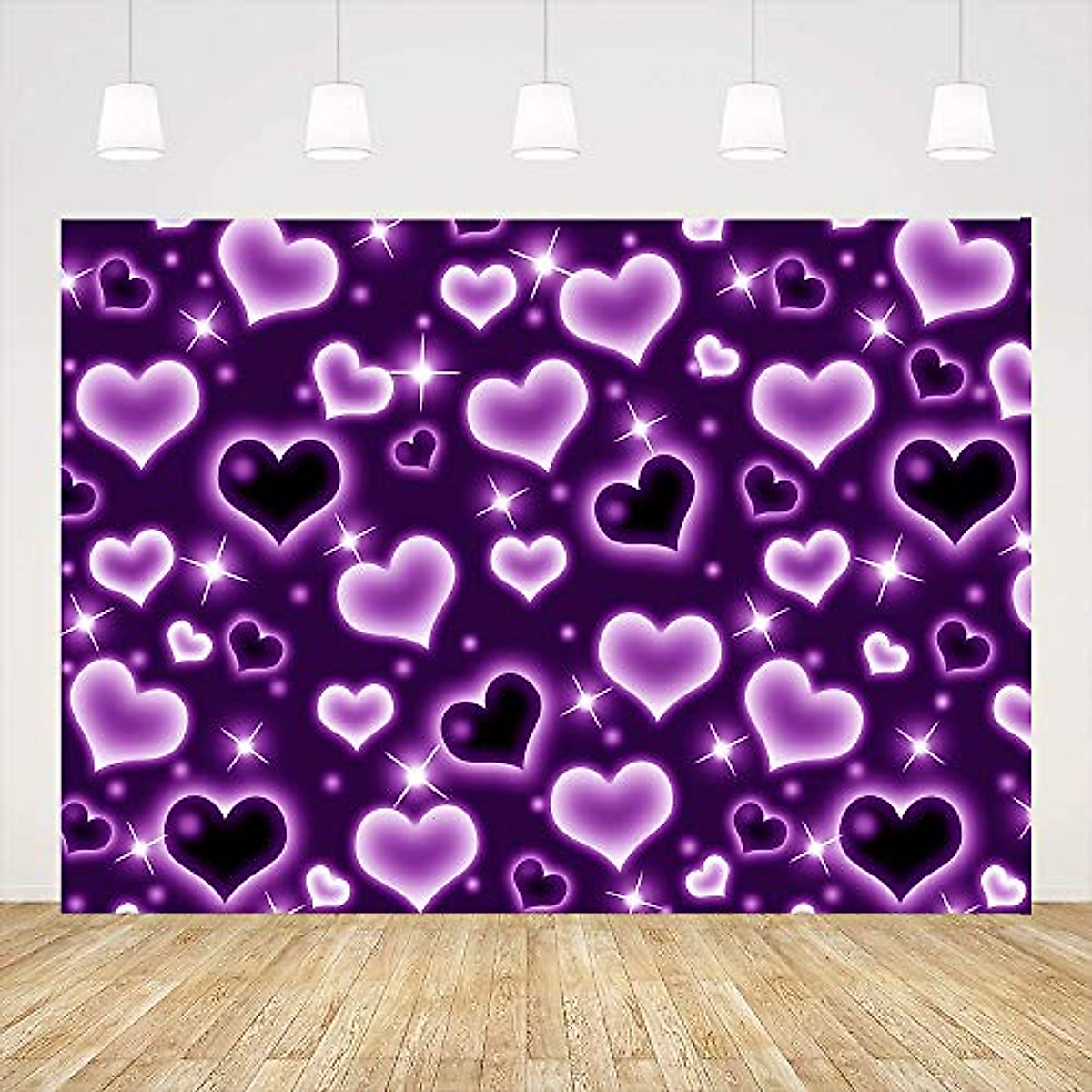 Ticuenicoa 7x5ft Purple Hearts Early 2000s Backdrop for Photography Love Heart Birthday Party Photo Background 2000s Valentines Portrait Backdrop Photo Booth Props Old School Photoshoot Backdrops