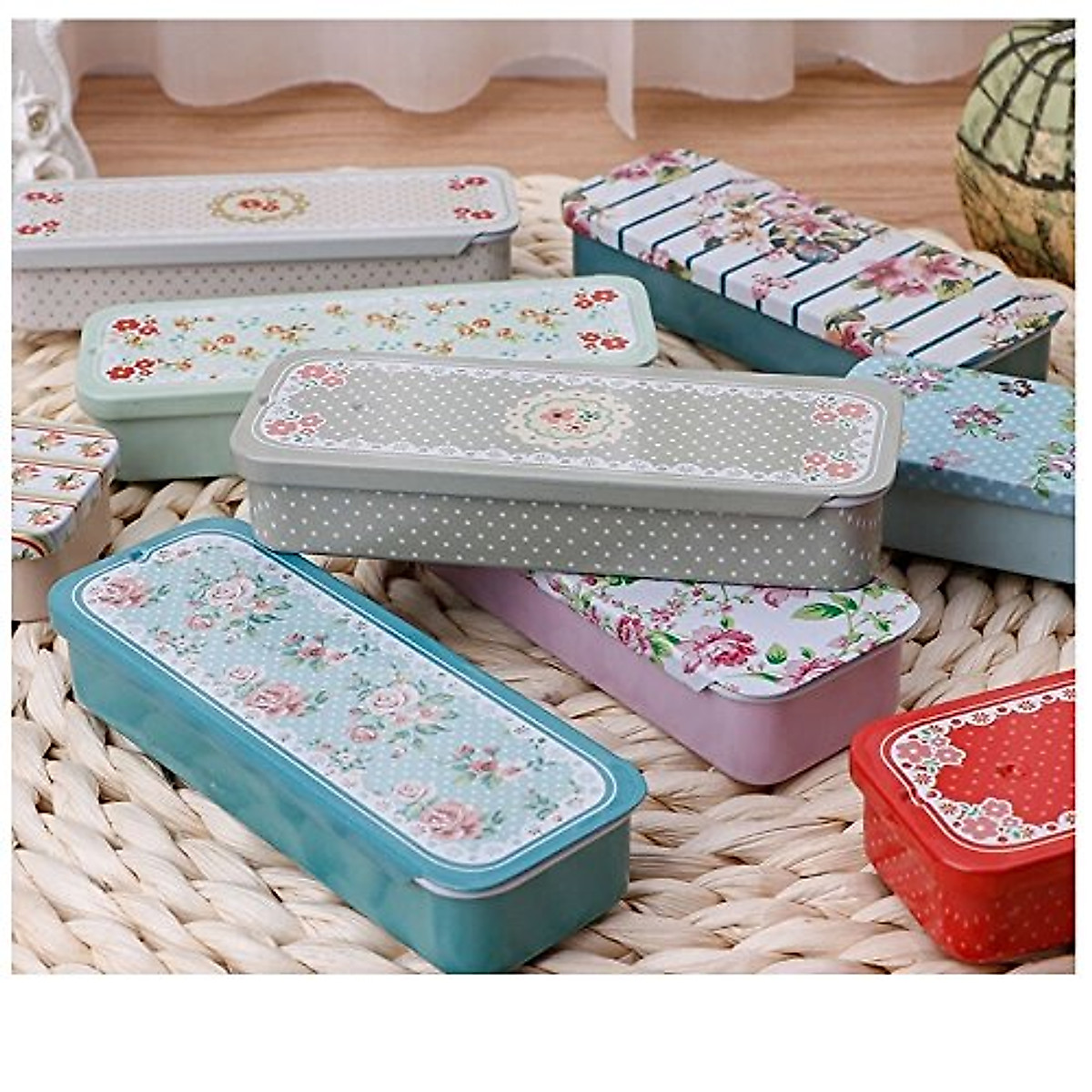 RAYNAG 8 Pack Mini Metal Slide Top Tin Containers Portable Box for Crafts Storage,Random Pattern