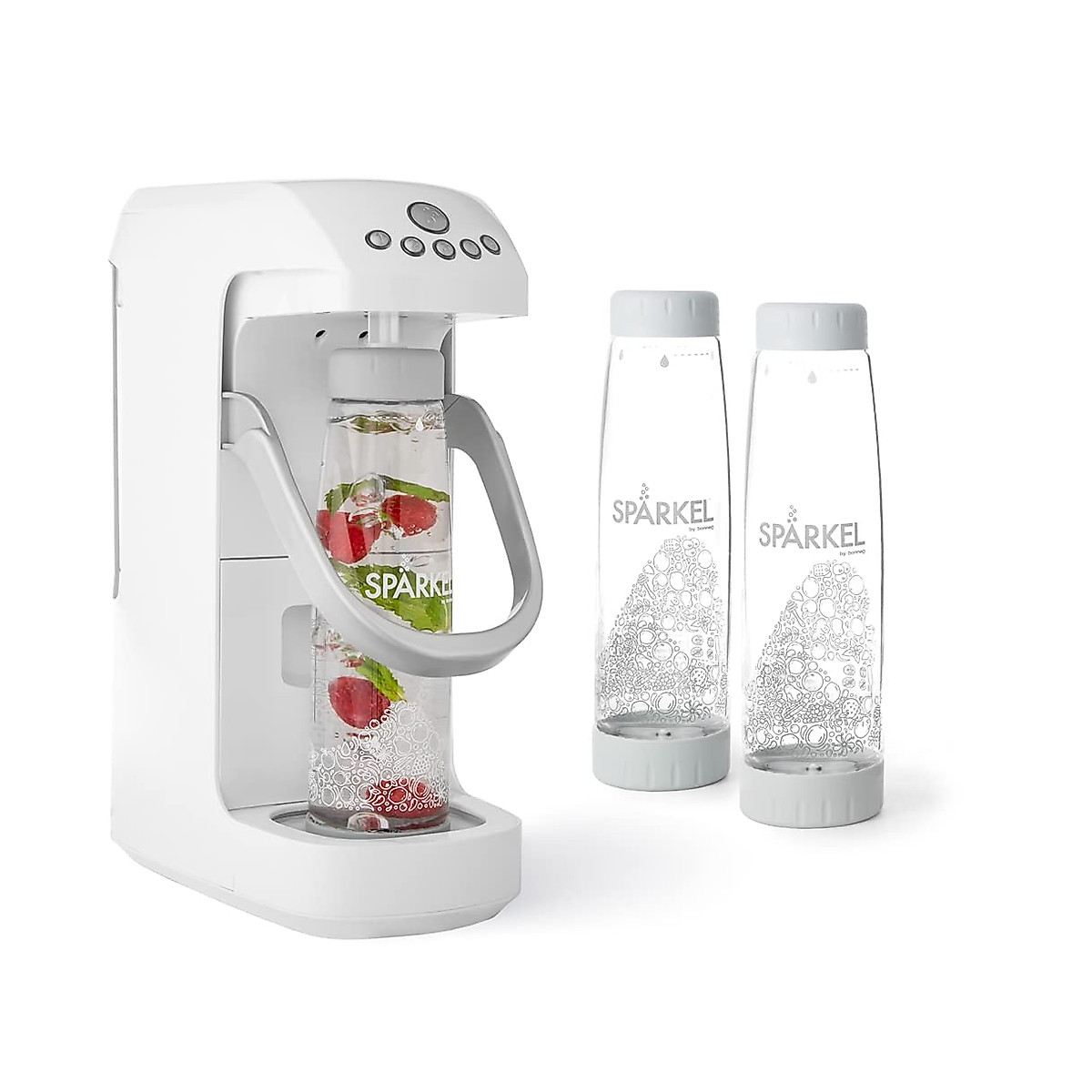 Spärkel Beverage System (White) + 2 Pack Bottles - Sparkling Water and Soda Maker - A New Way of Sparkling - Use Fresh & Natural Ingredients - No CO2 Tank Needed