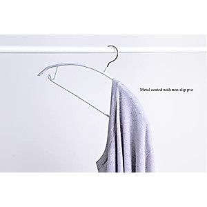 SYNHOZZ 16.5 Inch White Sweater Hangers no Shoulder Bump No Mark Non-Slip Rubber Coated Contour Metal Hanger,PVC-Coating Metal Hangers for Pants,Sweater,Belts,T-Shirt Hangers(White, 10PACK)