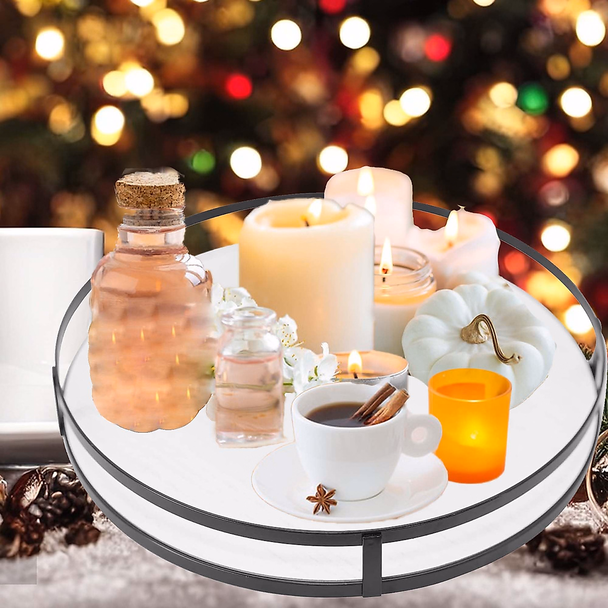 12" Wood Lazy Susan,Wooden Lazy Susan Organizer Display Stand,Turntable 360 Degrees Rotating Table Decor ,Round Lazy Susan for Countertop Cabinet or Dining Table,Farmhouse Table Decor.(White)