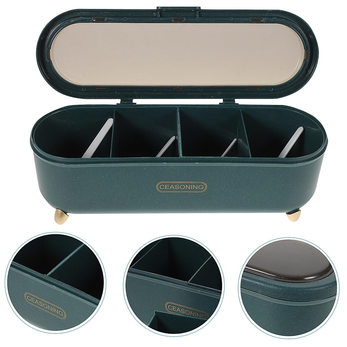 Hemoton Kitchen Utensil Holder Flatware Tray with Lids Plastic Cutlery Storage Box Kitchen Cutlery Utensil Drawer Organizer with Cover Silverware Countertop Storage Containers (Green)