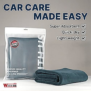 WITHUS LuxWipe Korean Microfiber Towels for Cars - Large Size for Cleaning, Drying & Car Care, Premium Cloth Featuring Lint-Free Edge-Less to Prevent Scratching 20 x 28