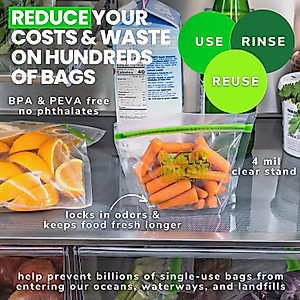 15 x Expandable Stand-Up & Fill REUSABLE Storage Bags for Food Designed & Mfg in US by Smelly Proof, PEVA & BPA FREE, Reusable Snack Bags, Dishwasher-Safe, Clear 3 mils STAND & FILL 6" x 4" - 15pk