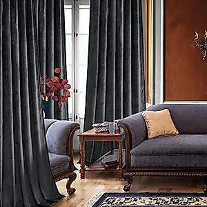 Deconovo Velvet Curtains 96 inches, 100% Blackout Curtain with Black Liner - 52x96 Inch, Luxury Curtains for Living Room, Rod Pocket and Back Tab Window Drape for Bedroom/Office, Dark Gray, 1 Panel
