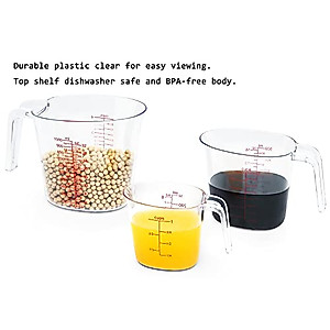 NPYPQ 3 Piece Measuring Cup Set, Includes 1-Cup, 2-Cup, and 4-Cup Clear Plastic Liquid Measuring Cups Easy to Read, Essential Kitchen Tools