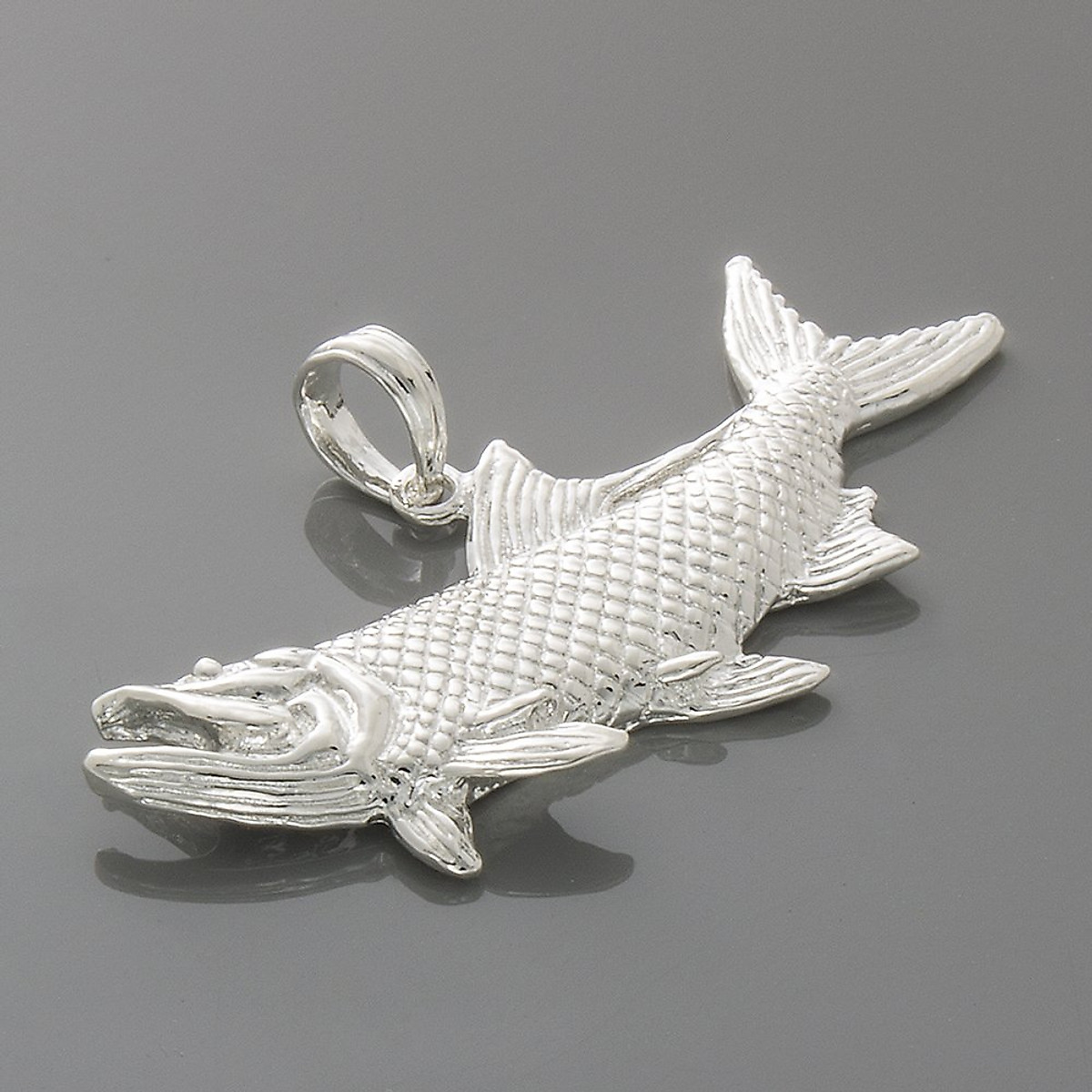 925 Sterling Silver Nautical Charm Pendant, Tarpon Fish with Open Mouth