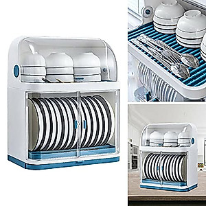 2 Tier Dish Drying Rack Drainboard Set, Compact White Transparent Kitchen Dish Rack, Plastic Dish Drying Rack Kitchen Drain Rack with Lid Cover, for Kitchen Organizer Storage Space Saver ( USA Stock )
