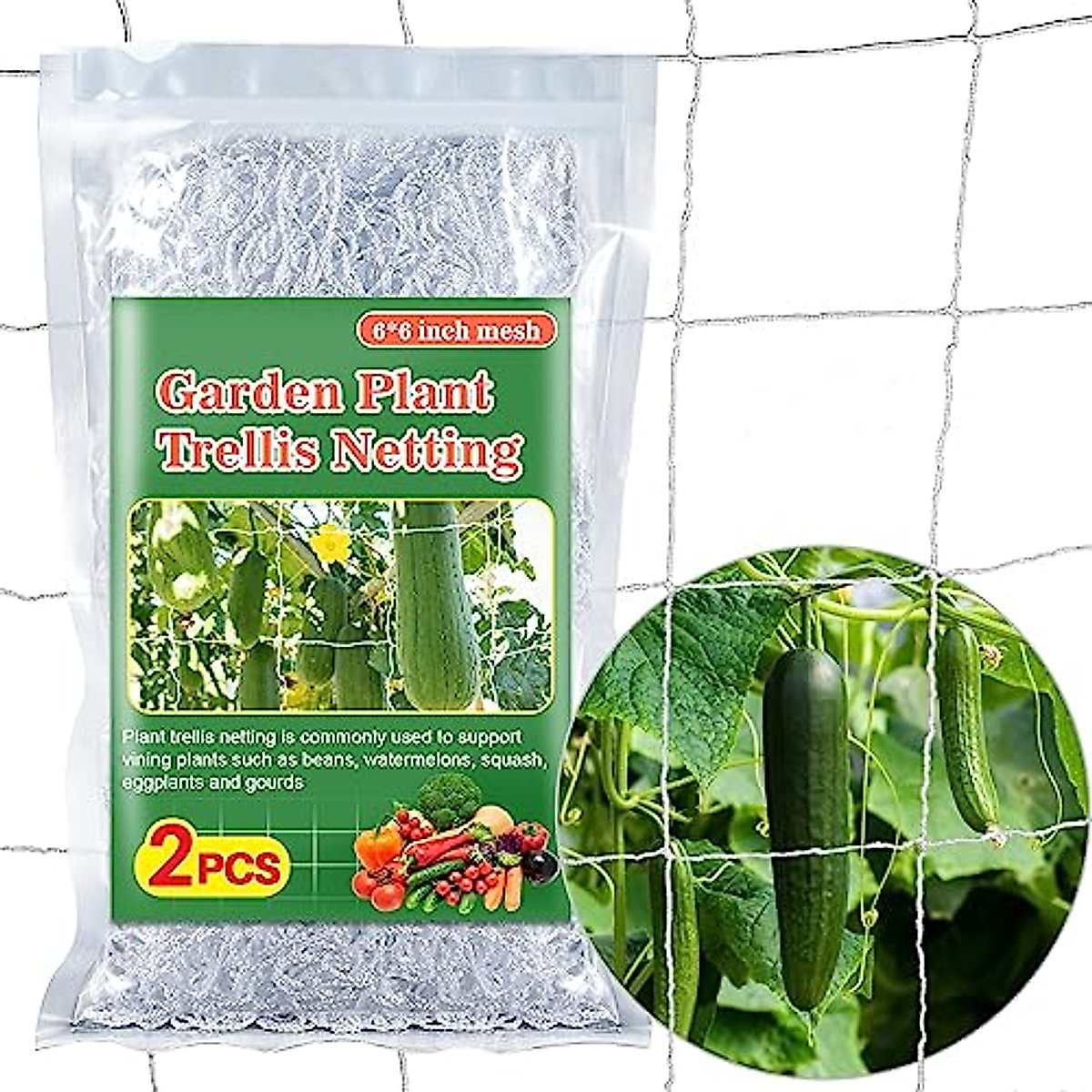 Sukh 2 Pcs Garden Plant Trellis Netting - 5 x 15 ft Trellis Net Polyester Trellis Netting Garden Square Mesh Netting for Climbing Plants Outdoor, Fruits, Vegetables, Vines, Grow Tents