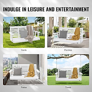 VEVOR Wooden Porch Swing 4.5 ft, Patio Bench Swing for Courtyard & Garden, Upgraded 880 lbs Strong Load Capacity, Heavy Duty Swing Chair Bench with Hanging Chains for Outdoors, White
