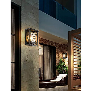 EERU Outdoor Wall Sconce Modern Exterior Wall Mount Porch Lights Black Metal with Seeded Glass Waterproof Outdoor Wall Light Fixtures Outside Lighting for House Garage Front Door Patio Garden