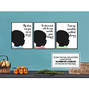 Black African American Boys Bedroom Wall Art - Son Gifts for Boys Room Decor - Inspirational Quotes - Motivational Educational Little Boys, Toddler Boys, Baby Boy, Nursery, Kids Room Decorations Set