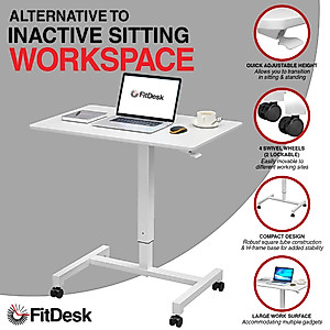 FitDesk Adjustable Desk- Height Adjustable Laptop Desk- Stand Up Desk- Pneumatic Standing Desk- Portable Desk for Laptop- Adjustable Mobile Desk- Portable Office Desk for Home Office- White, 27"