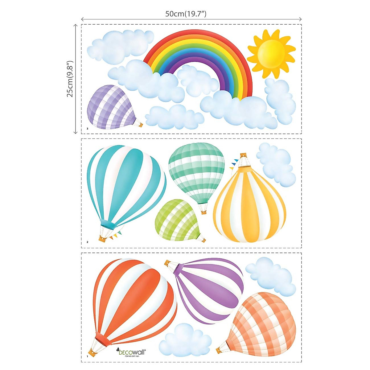 DECOWALL DS8-1801 Rainbow and Hot Air Balloons Kids Wall Stickers Wall Decals Peel and Stick Removable Wall Stickers for Kids Nursery Bedroom Living Room d?cor