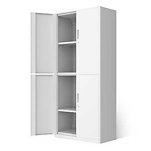 DNA MOTORING Metal Storage Cabinet, 71'' Locking Cabinet with 4 Doors and 2 Adjustable Shelves, Metal Cabinet Heavy Duty Utility Cabinet for Garage,Office,Home,Gym, White, TOOLS-00634-WH-WH