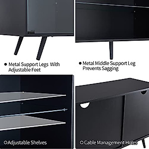 OKD Modern TV Stand for 75 Inch TV with LED Lights, Gaming Entertainment Center Media Console Television Stands with Magnetic Door & Adjustable Shelves for Living Room, Fits TVs up to 65+ Inch, Black